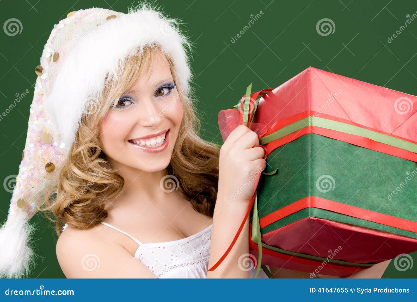 Happy Santa Helper with Gift Box Stock Image - Image of adorable, nice ...