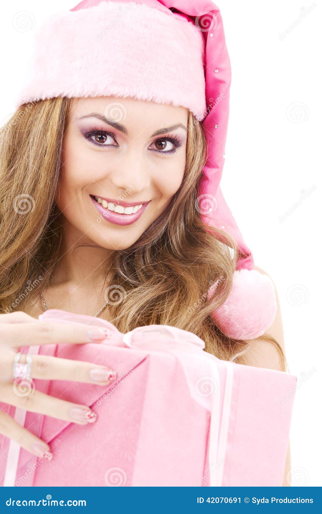 Happy Santa Helper with Gift Box Stock Image - Image of nice, package ...