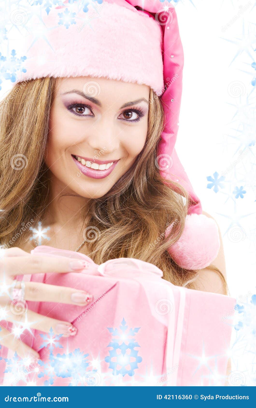 Happy Santa Helper with Gift Box Stock Photo - Image of cheerful ...