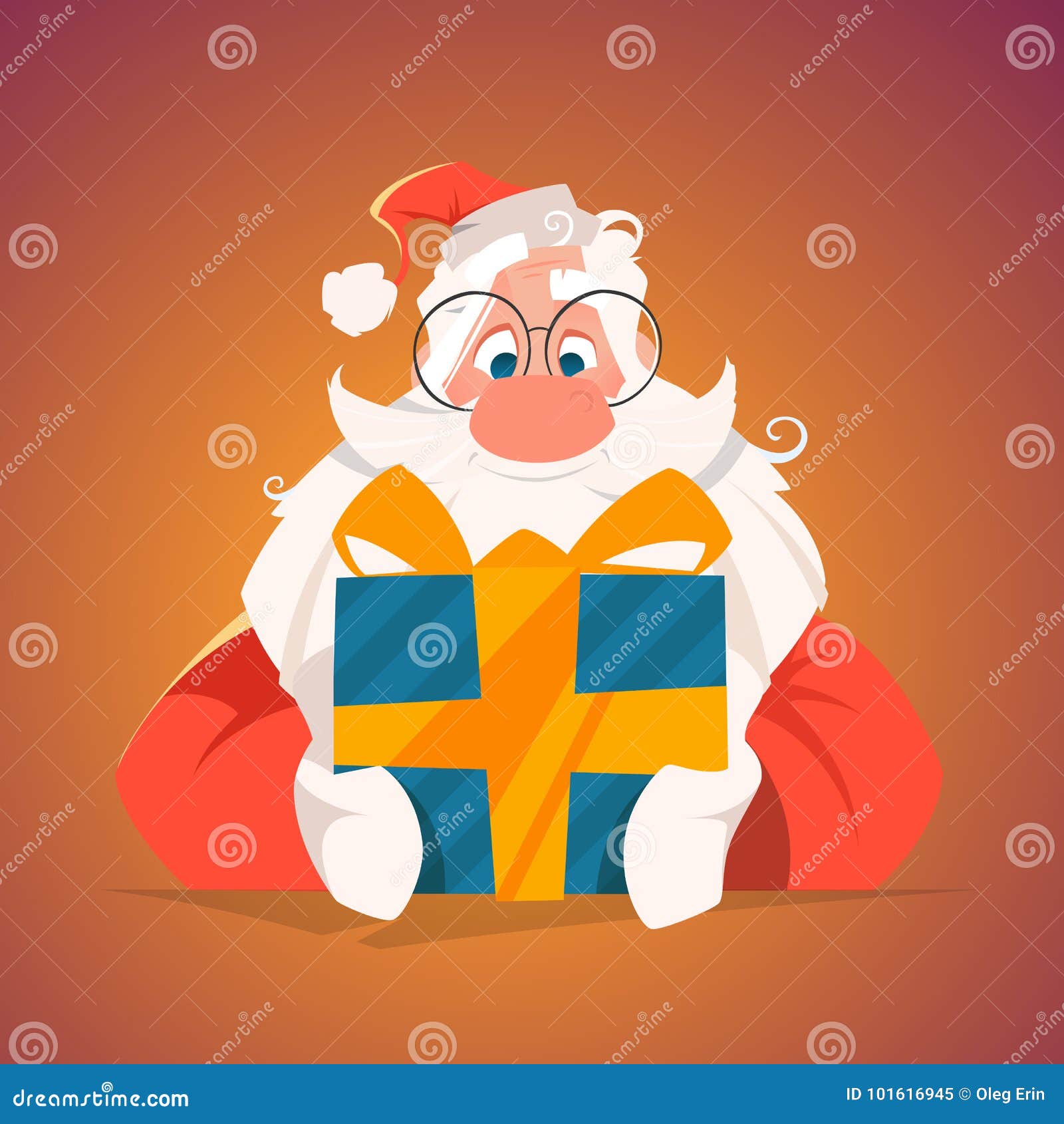Happy Santa Holding a Gift Box Stock Vector - Illustration of color ...