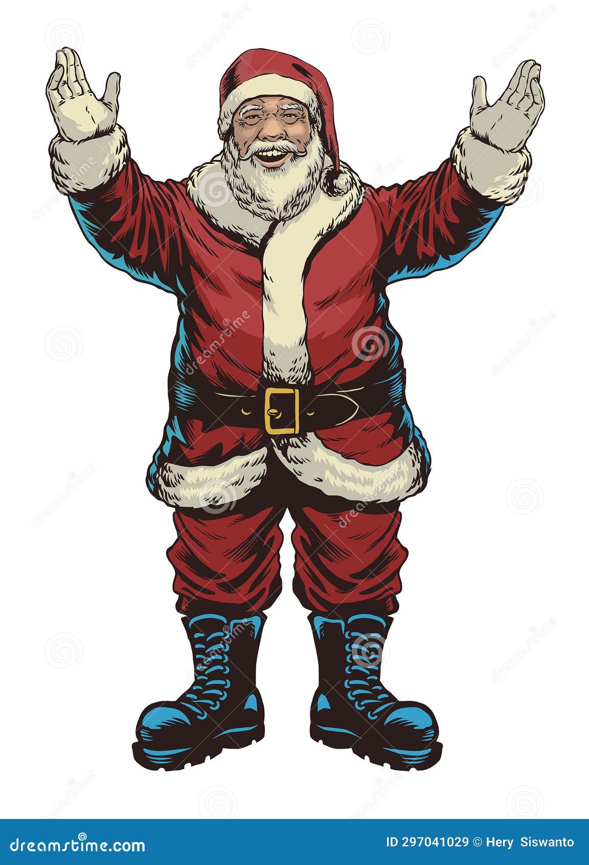 Happy Santa with Open Arm in Vintage Hand Drawn Style Stock ...