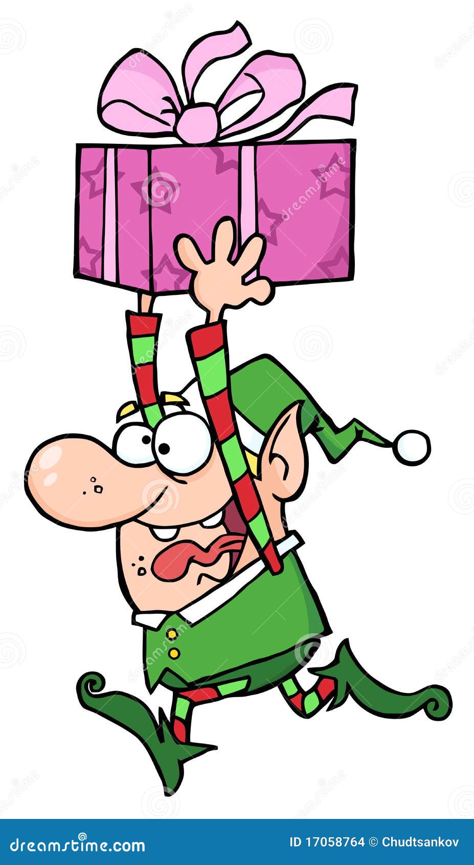 Happy Santa S Elf Runs with Gift Stock Vector - Illustration of ...