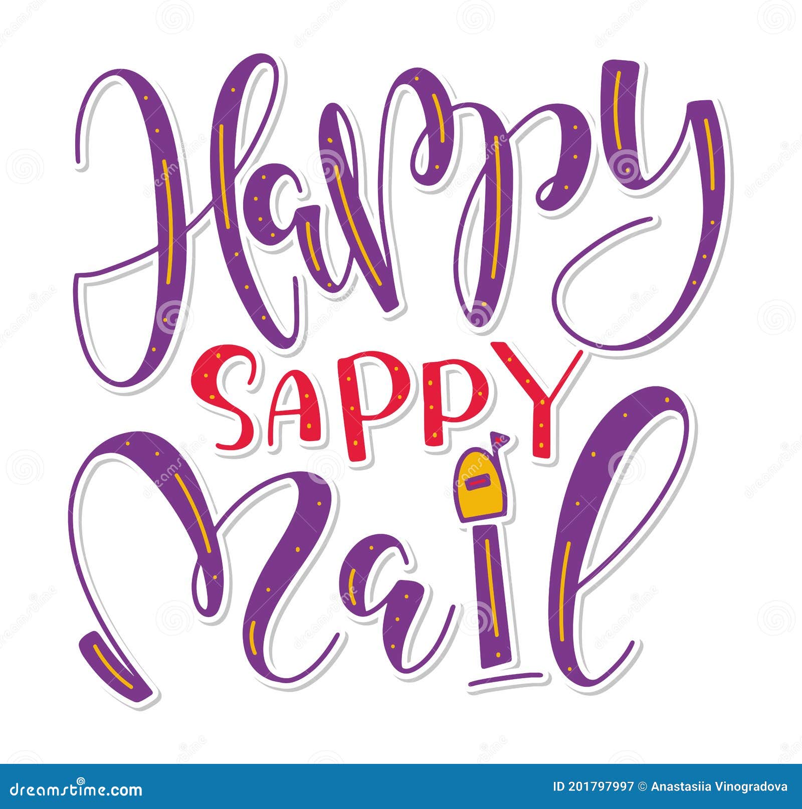 Happy Sappy Mail, Colored Vector Illustration with Handwritten ...