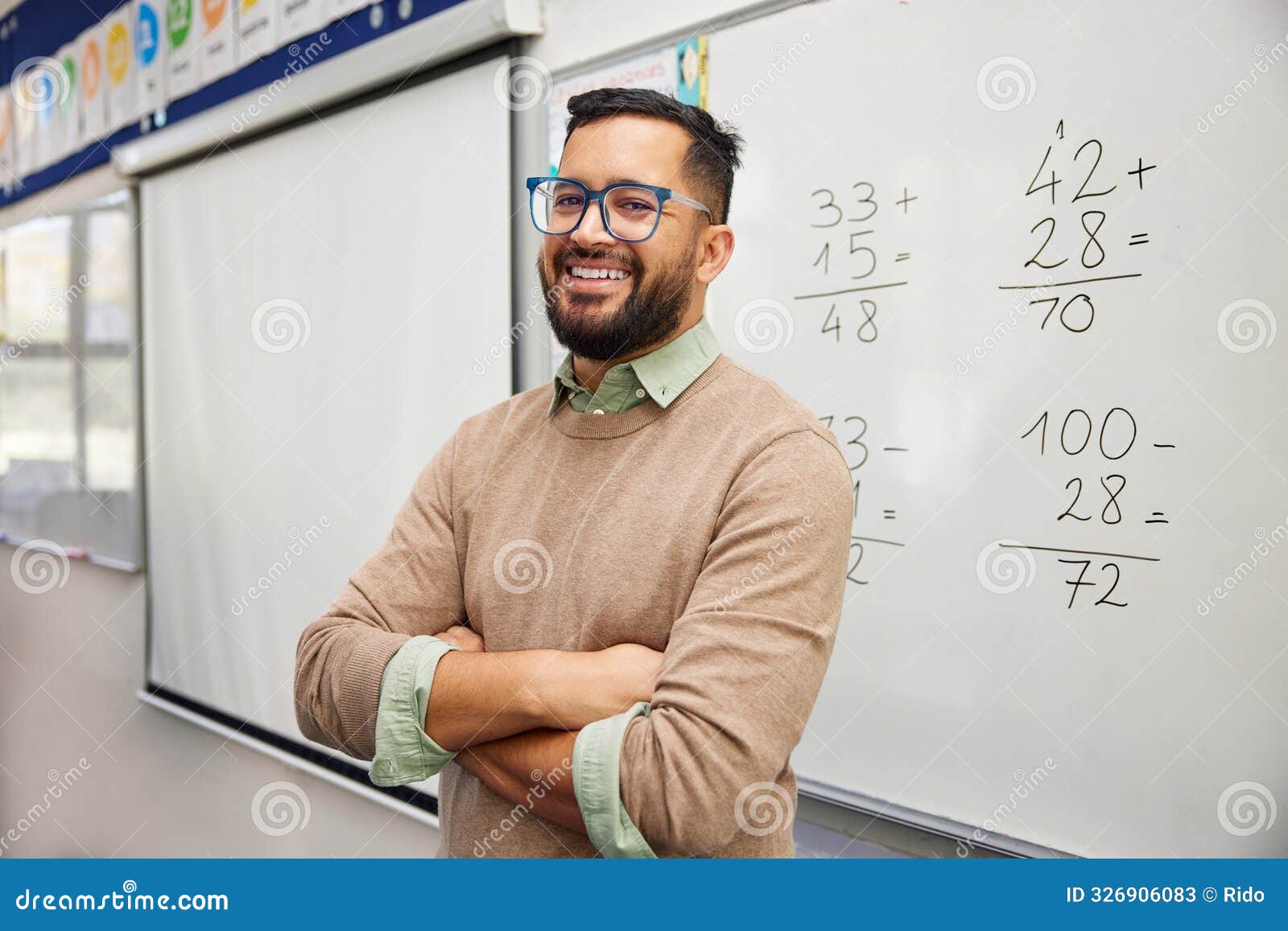 Happy Satisfied Math Teacher in Elementary Class Stock Image - Image of ...