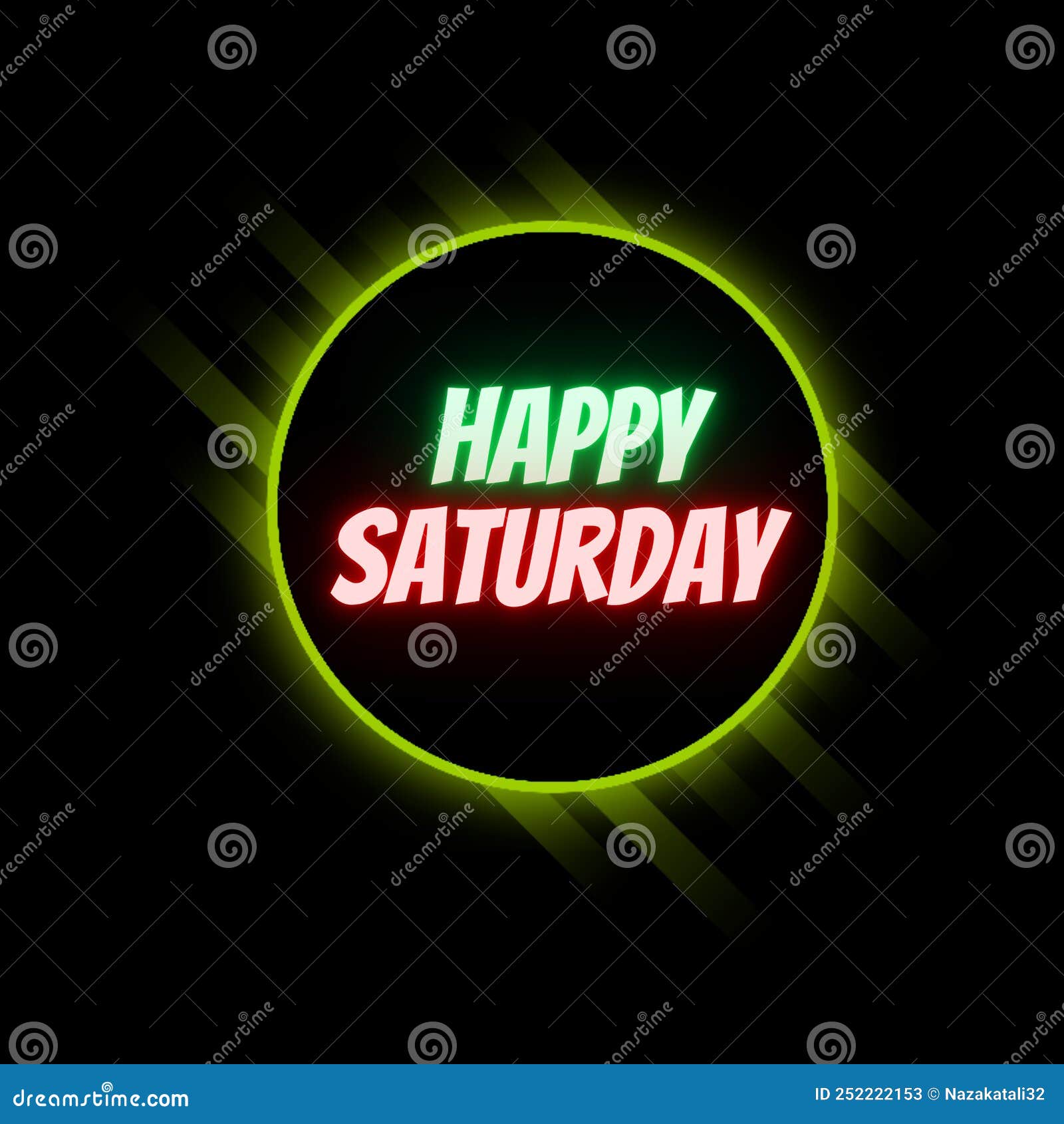 Happy Saturday Glowing Neon Text. Colored Neon Circles & Black ...