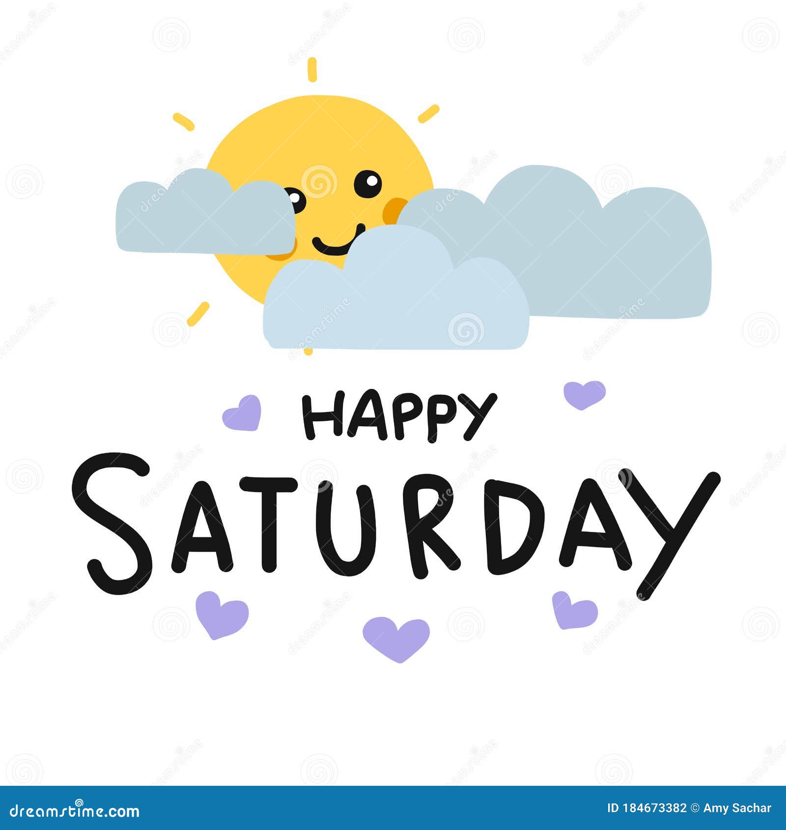 Happy Saturday Cute Sun Smile and Cloud Cartoon Illustration Doodle ...