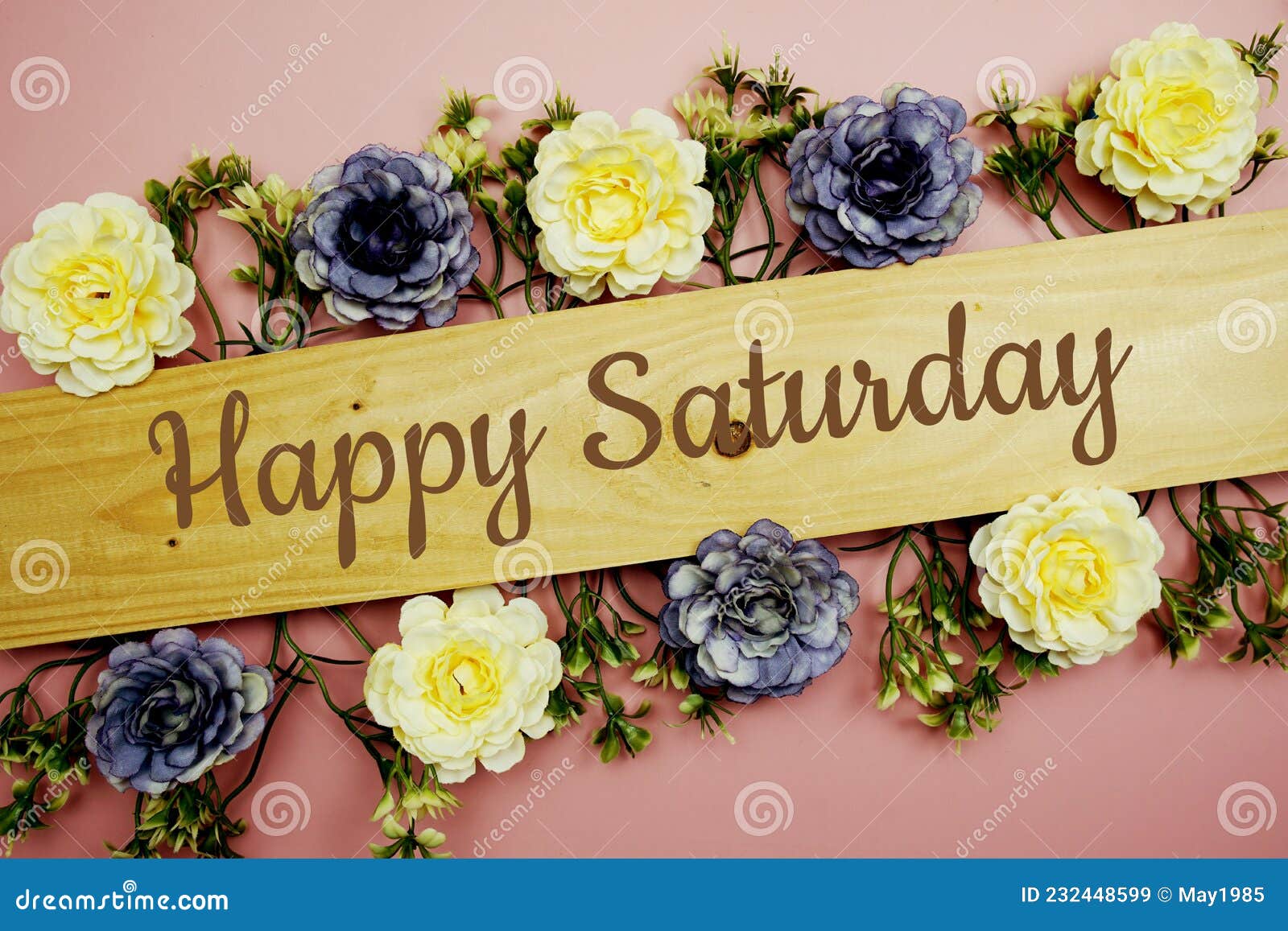 Happy Saturday Typography Text and Flower Decorate on Pink Background ...