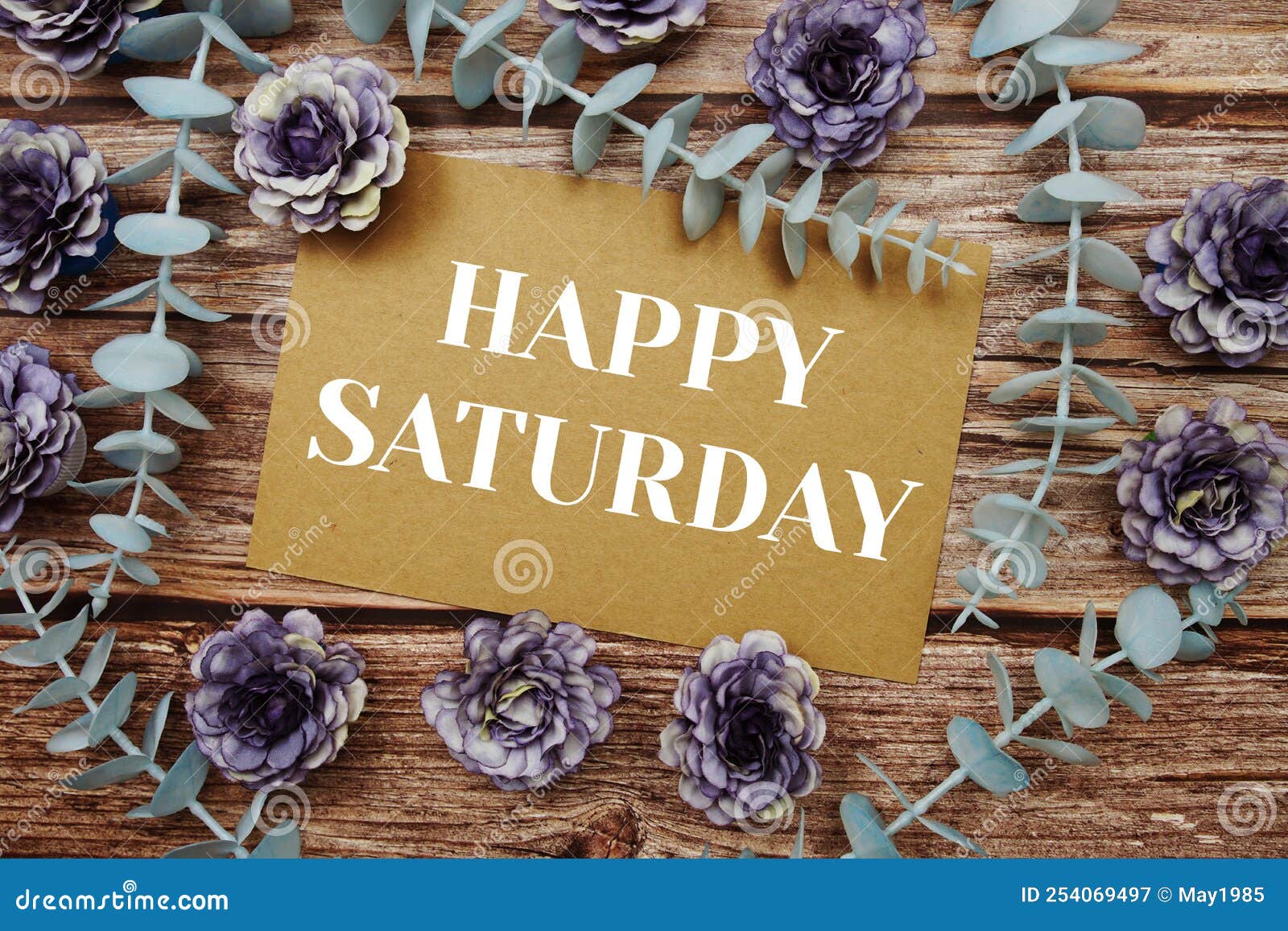Happy Saturday Typography Text Message with Flower Decoration on Wooden ...