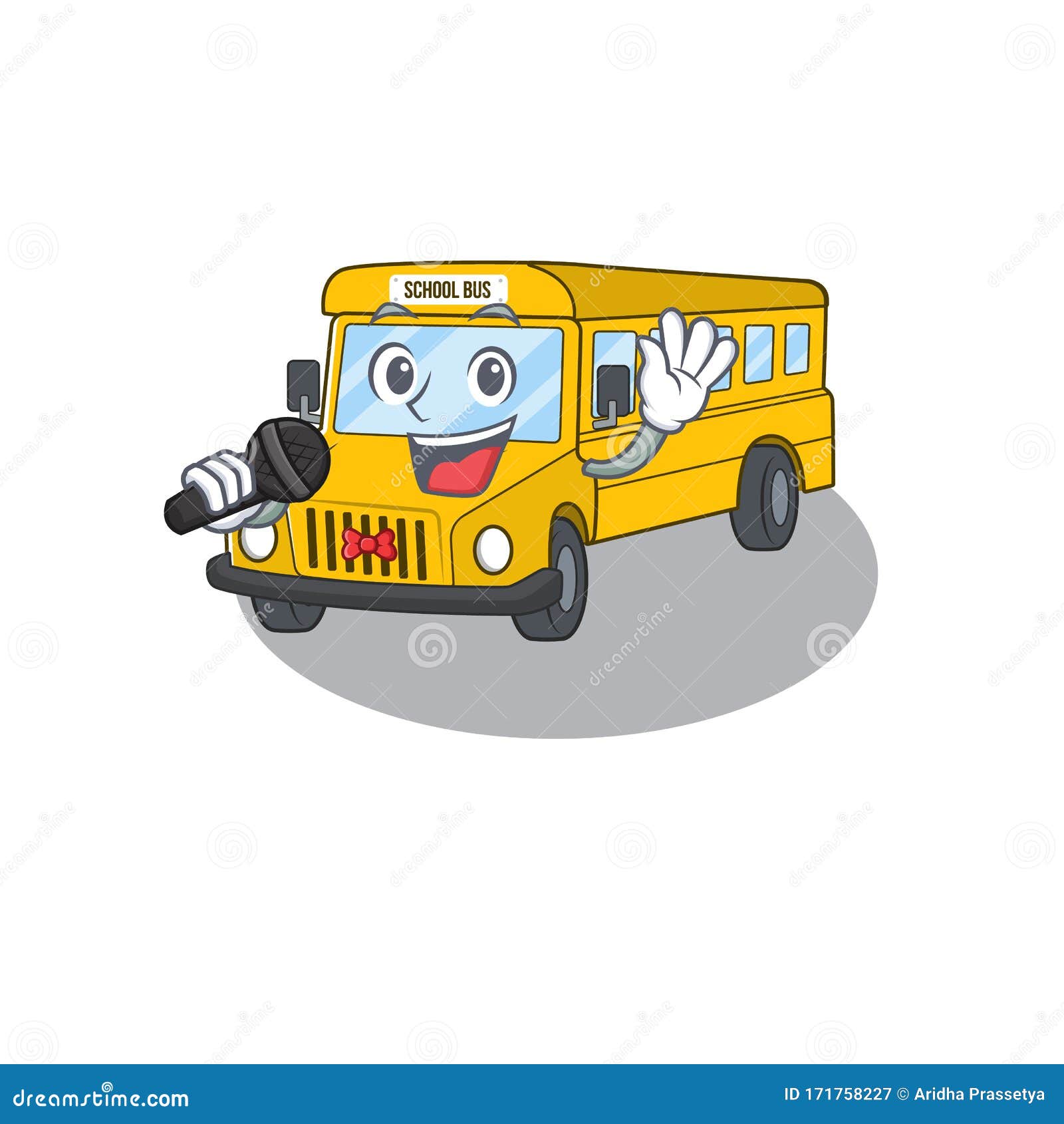 Happy School Bus Singing on a Microphone Stock Vector - Illustration of ...
