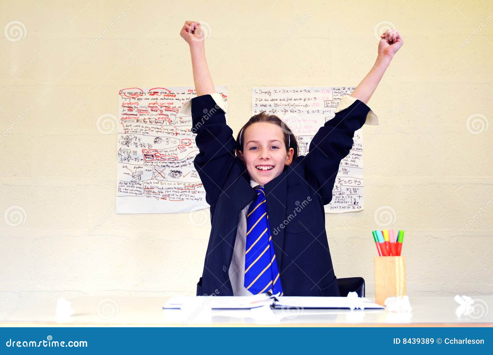 Happy school girl stock image. Image of happy, arms, throw - 8439389