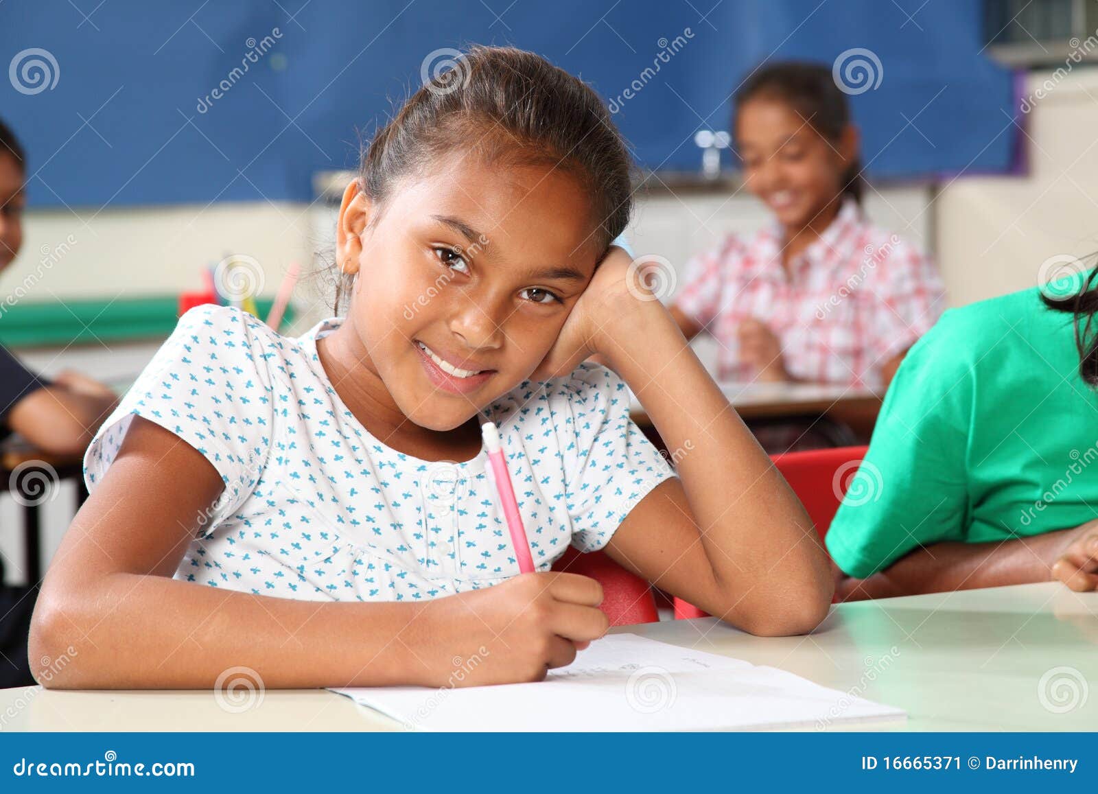 Happy School Girl with Beautiful Smile in Class Stock Image - Image of ...