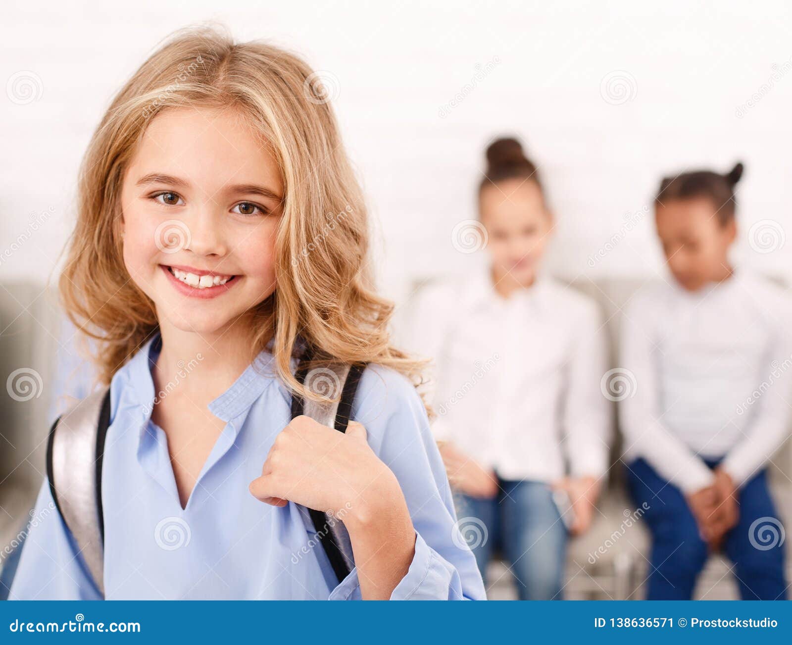 Happy School Girl with Classmates on Background Stock Image - Image of ...