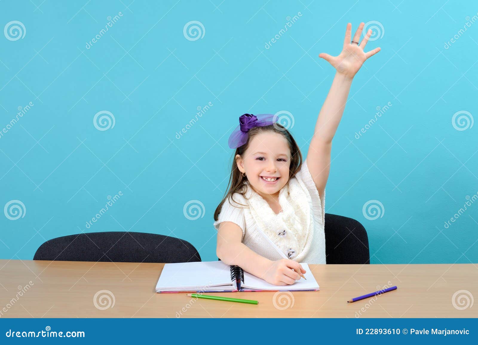 Happy School Girl in Classroom Stock Photo - Image of schoolchild ...
