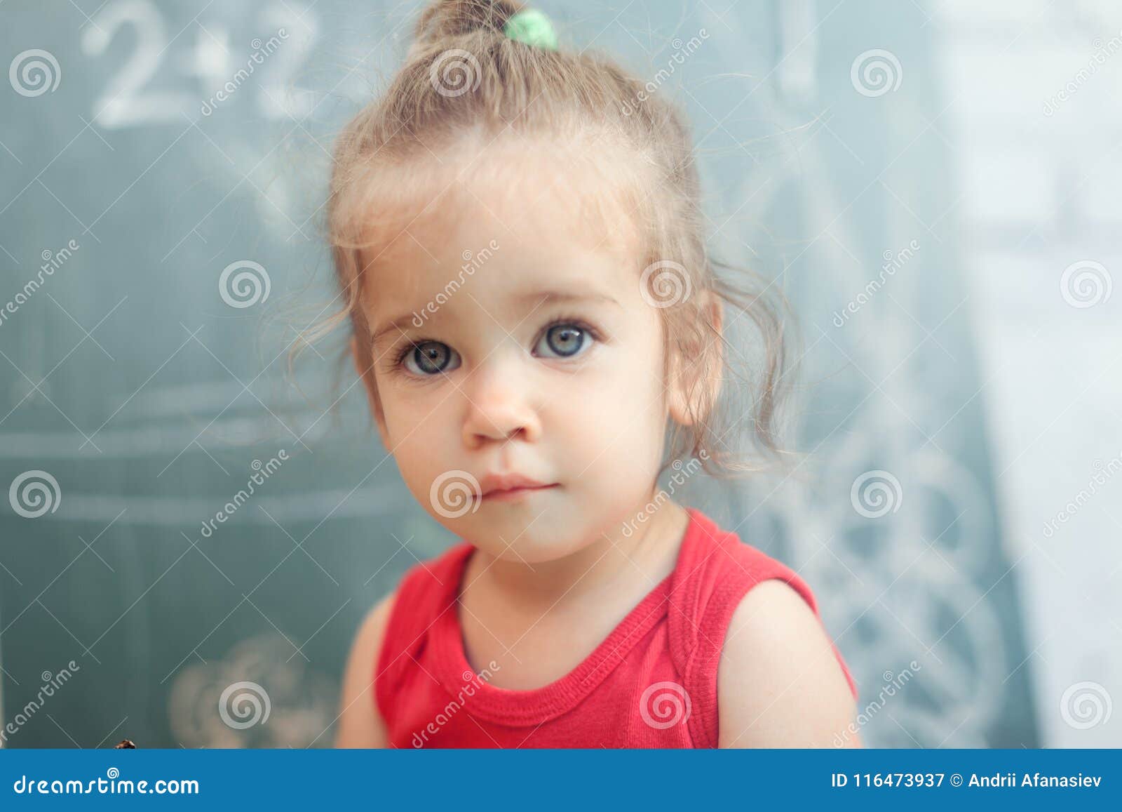 Happy School Girl on Math Classes in Kindergarten Finding Solution and ...