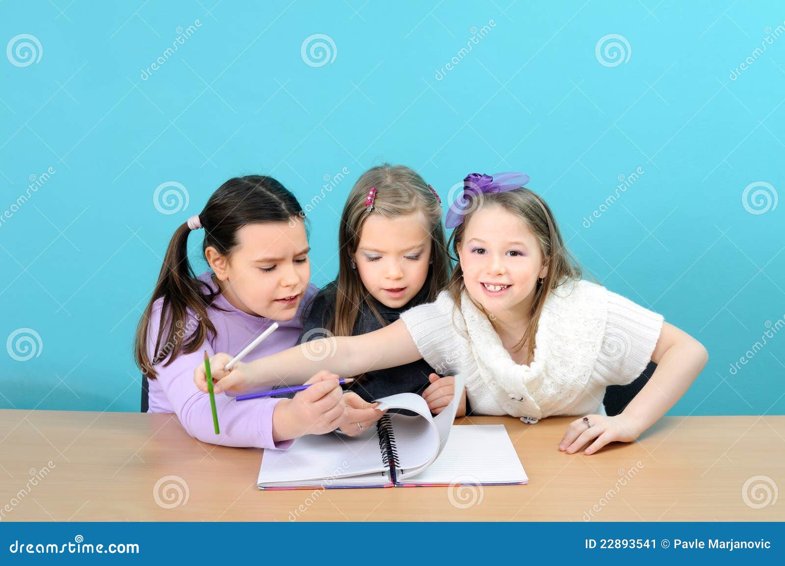 Happy School Girls Doing Their Work in Classroom Stock Image - Image of ...