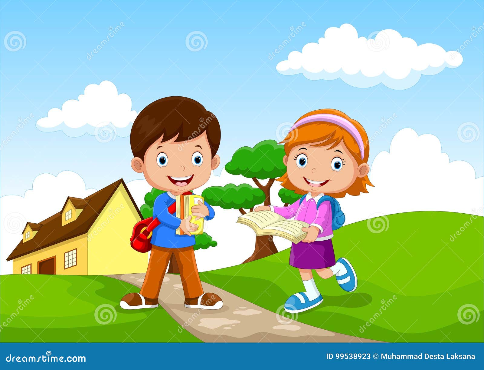 Girl Coming Home From School Clipart