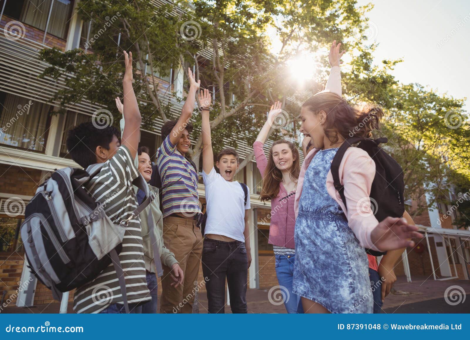 Happy School Kids Having Fun in Campus Stock Photo - Image of ...
