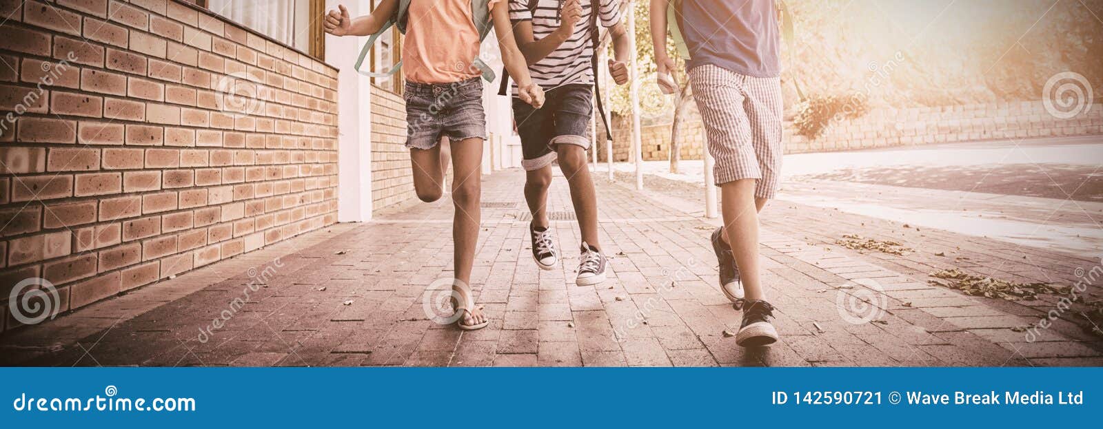 Happy School Kids Running in Corridor Stock Image - Image of people ...