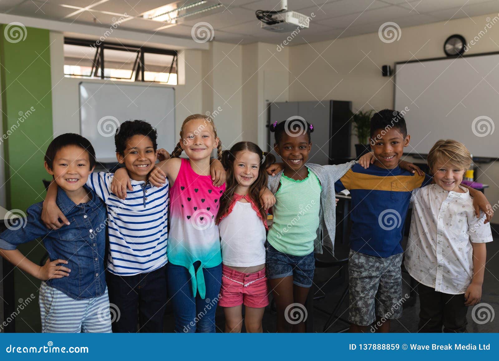 Happy School Kids Standing in Classroom Stock Image - Image of african ...