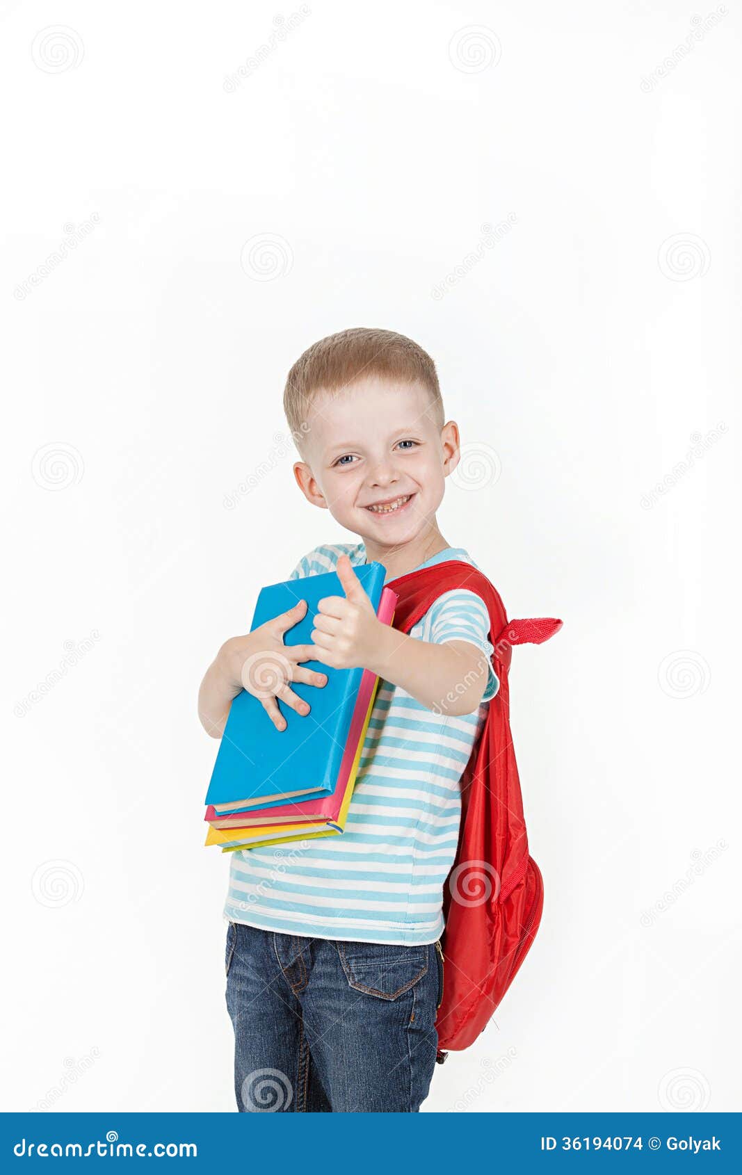 Happy Schoolboy with Backpack and Books Isolated on White Background ...