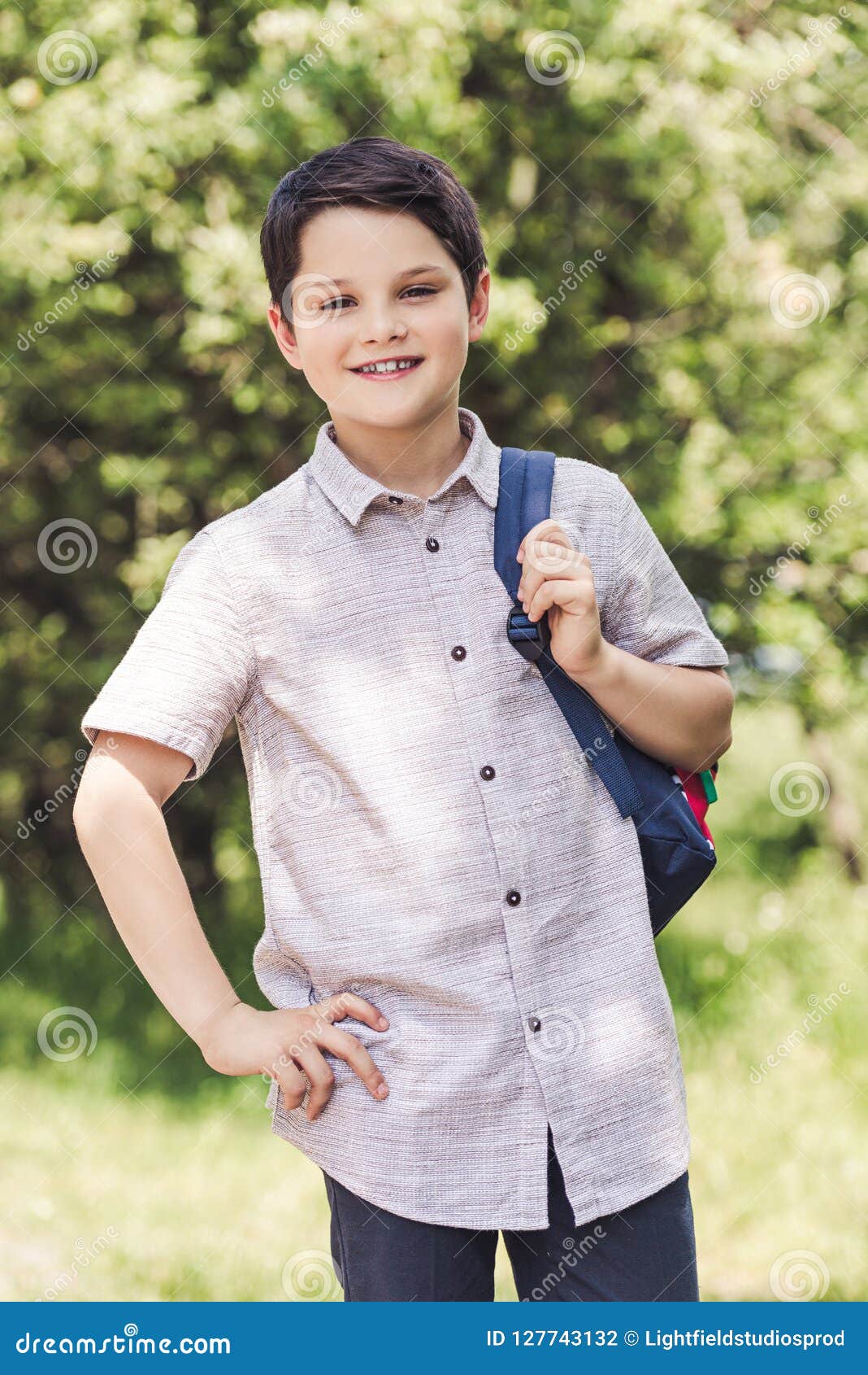 Happy Schoolboy with Backpack Looking Stock Photo - Image of expressive ...