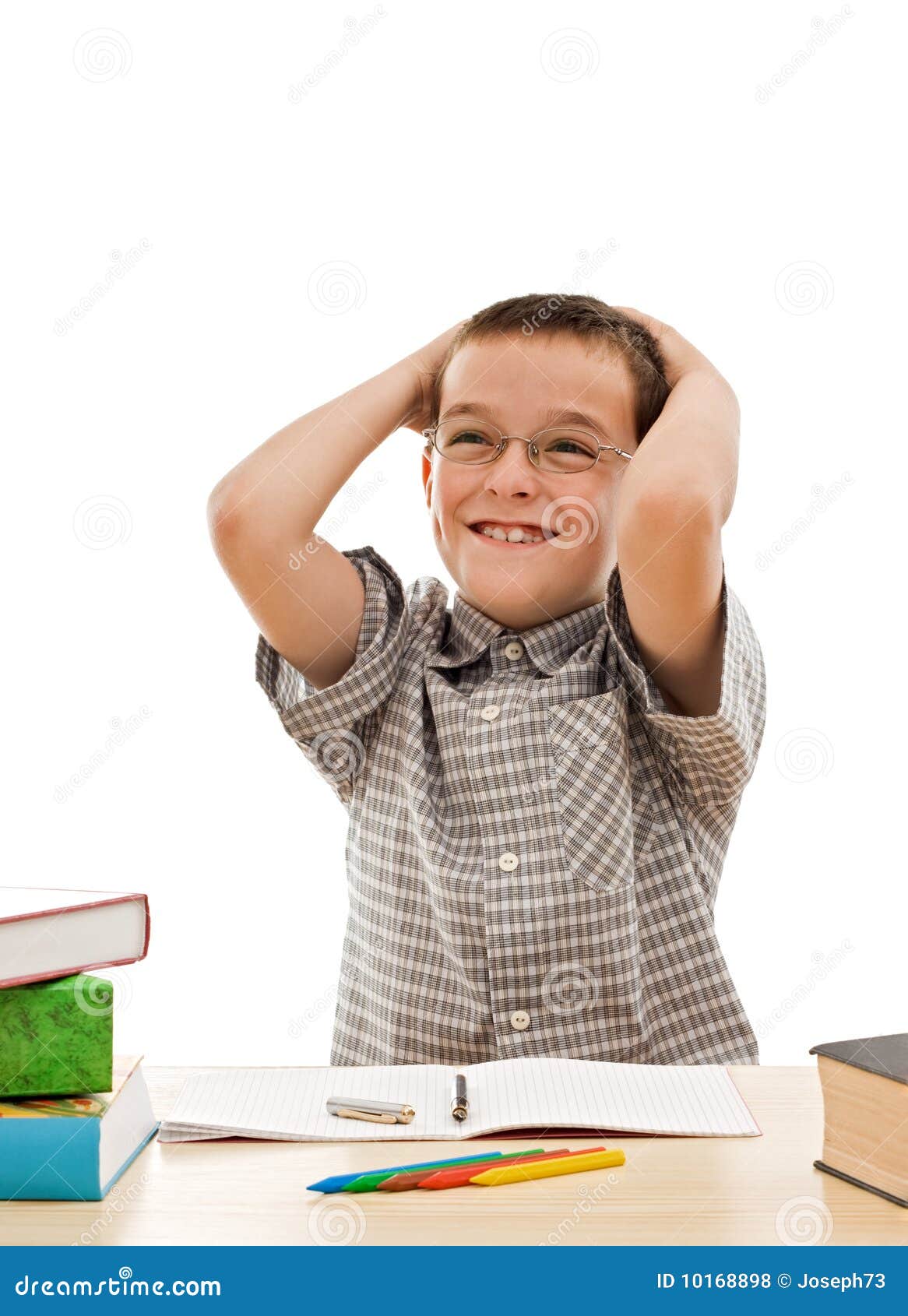 Happy Schoolboy Doing His Homework Stock Photo - Image of male ...