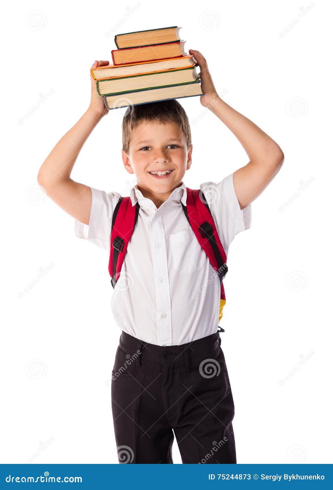 Happy Schoolboy Standing with Book Stock Image - Image of head, happy ...