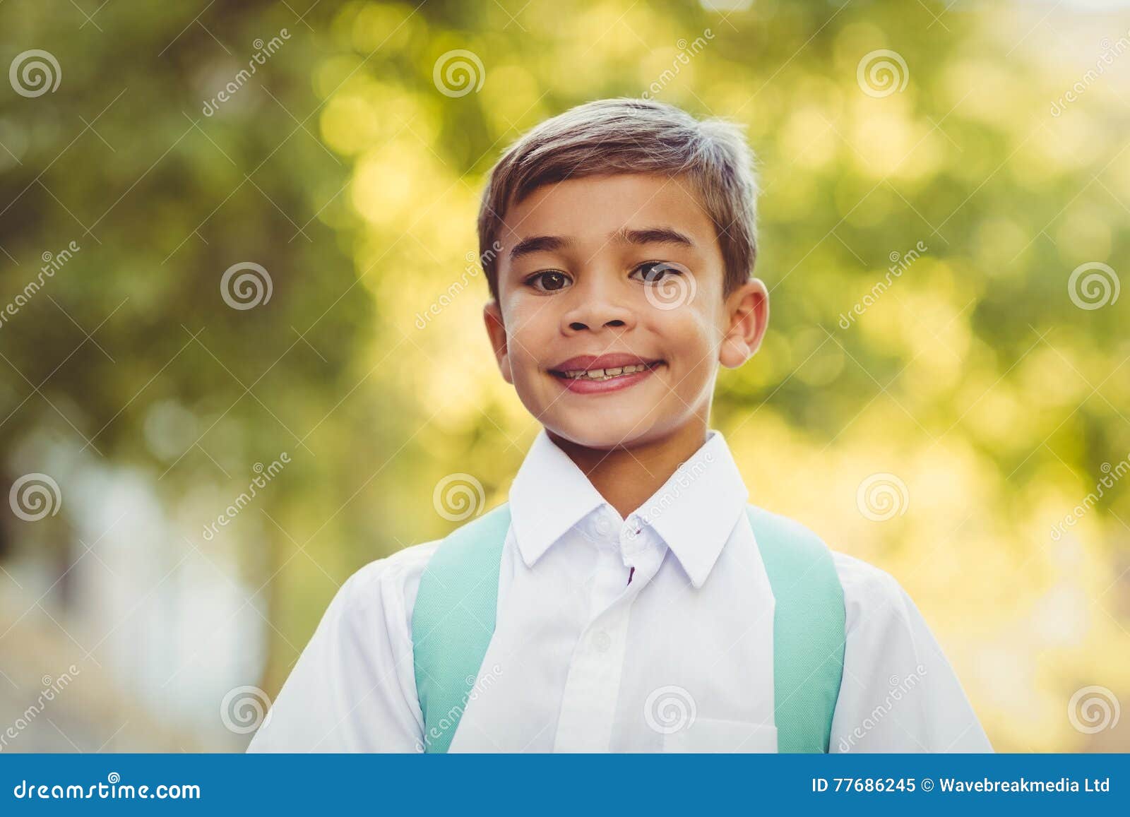 Happy Schoolboy Standing in Campus Stock Image - Image of education ...