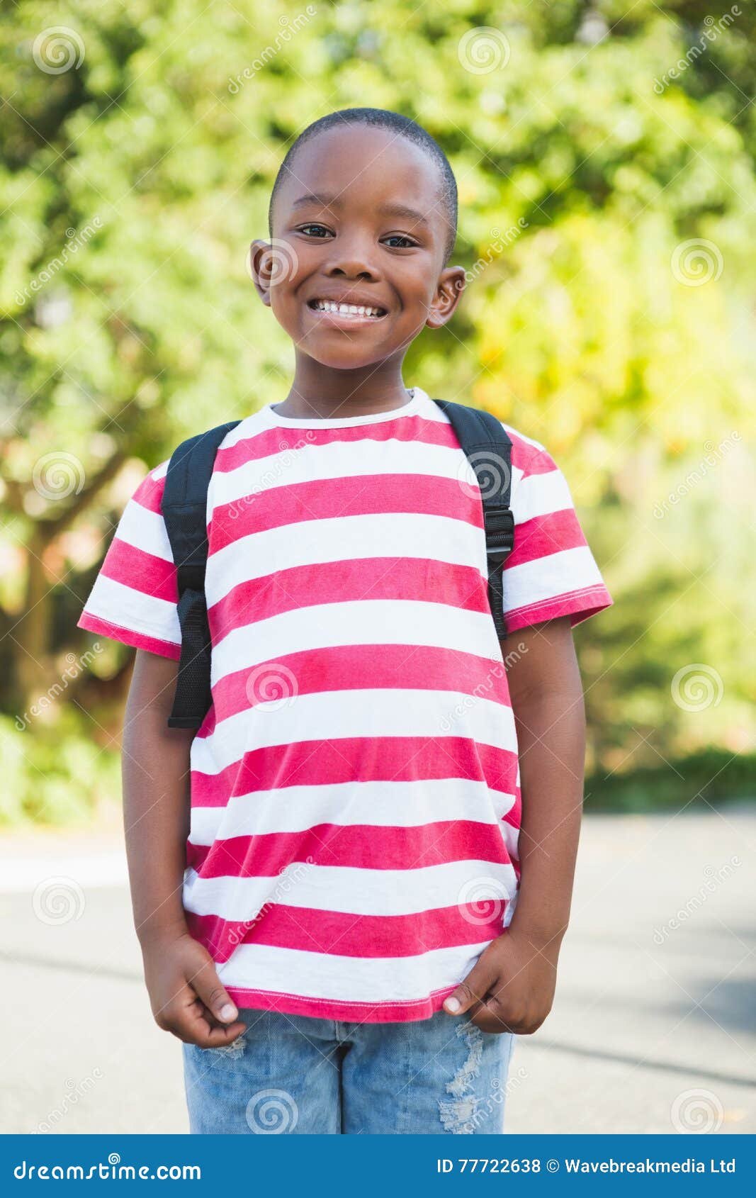 Happy Schoolboy Standing in Campus Stock Photo - Image of schoolkid ...