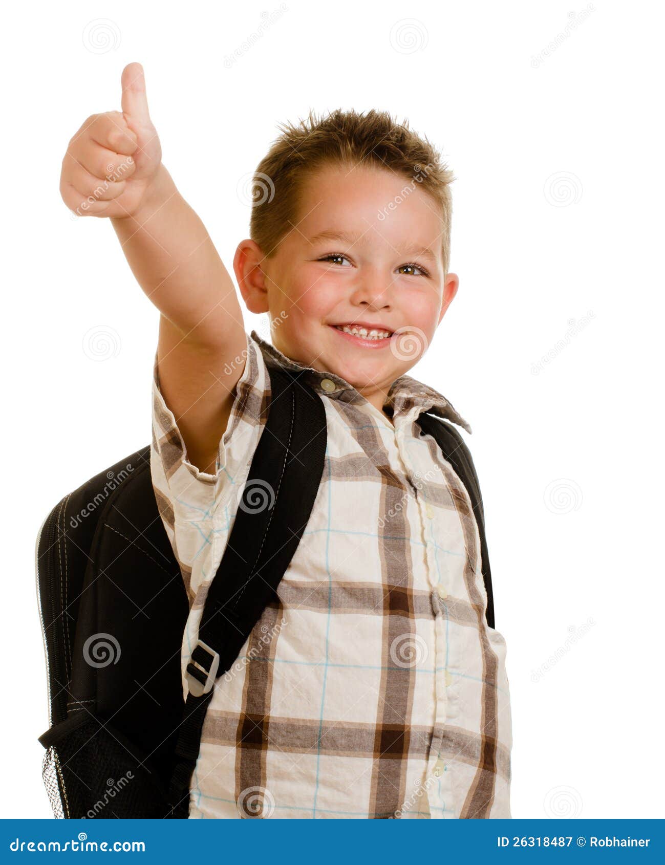 Happy Schoolboy Wearing Backpack Giving Thumbs Up Stock Image - Image ...