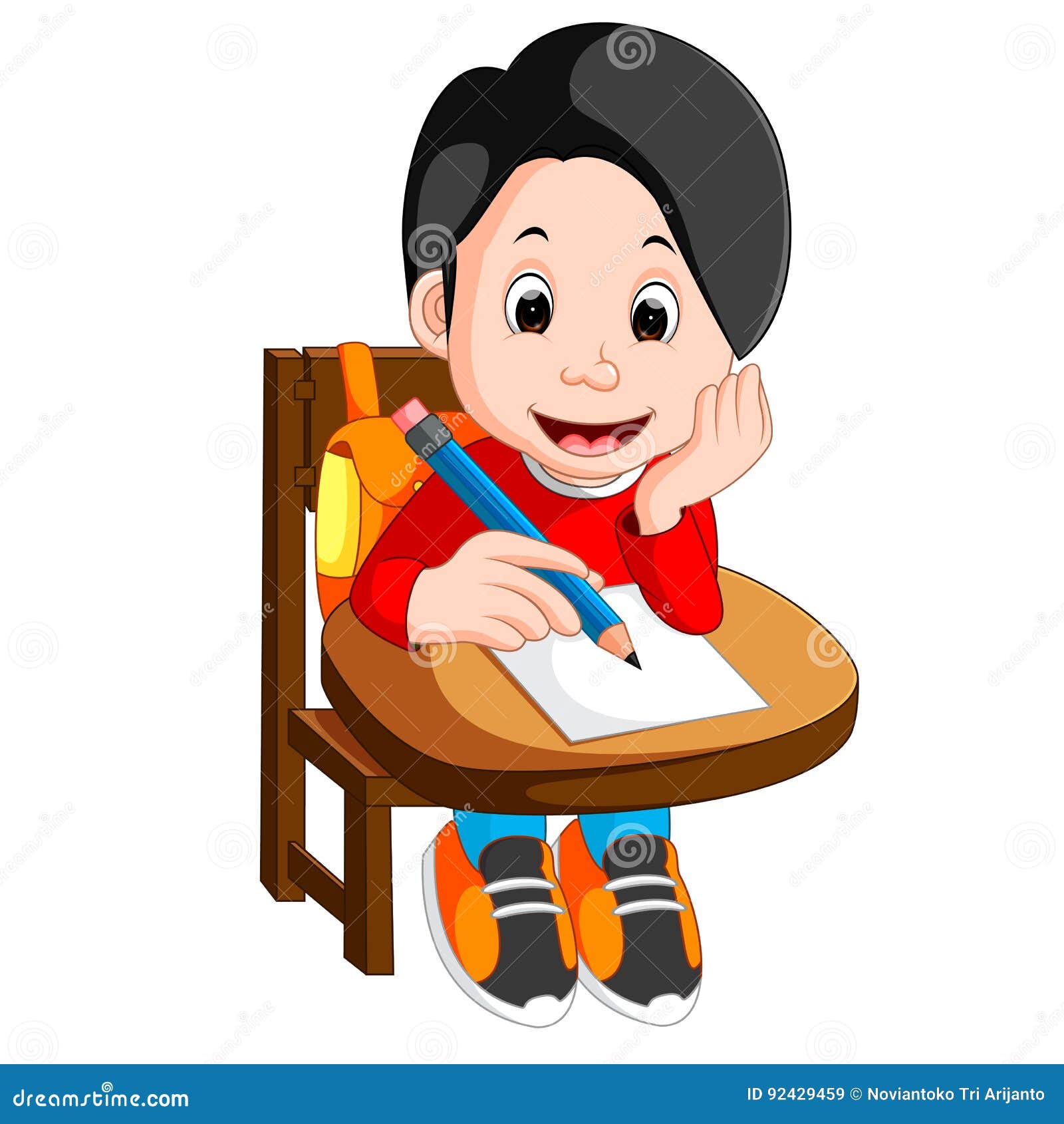 Happy Schoolboy Writing in Class Stock Vector - Illustration of ...
