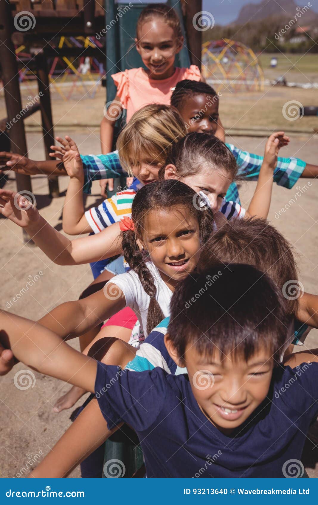 Happy Schoolkids Playing in Playground Stock Photo - Image of innocence ...