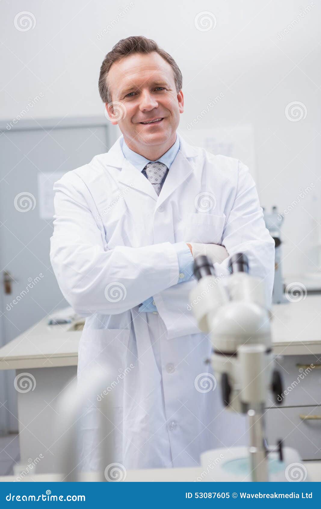 Happy Scientist Looking at Camera with Arms Crossed Stock Image - Image ...