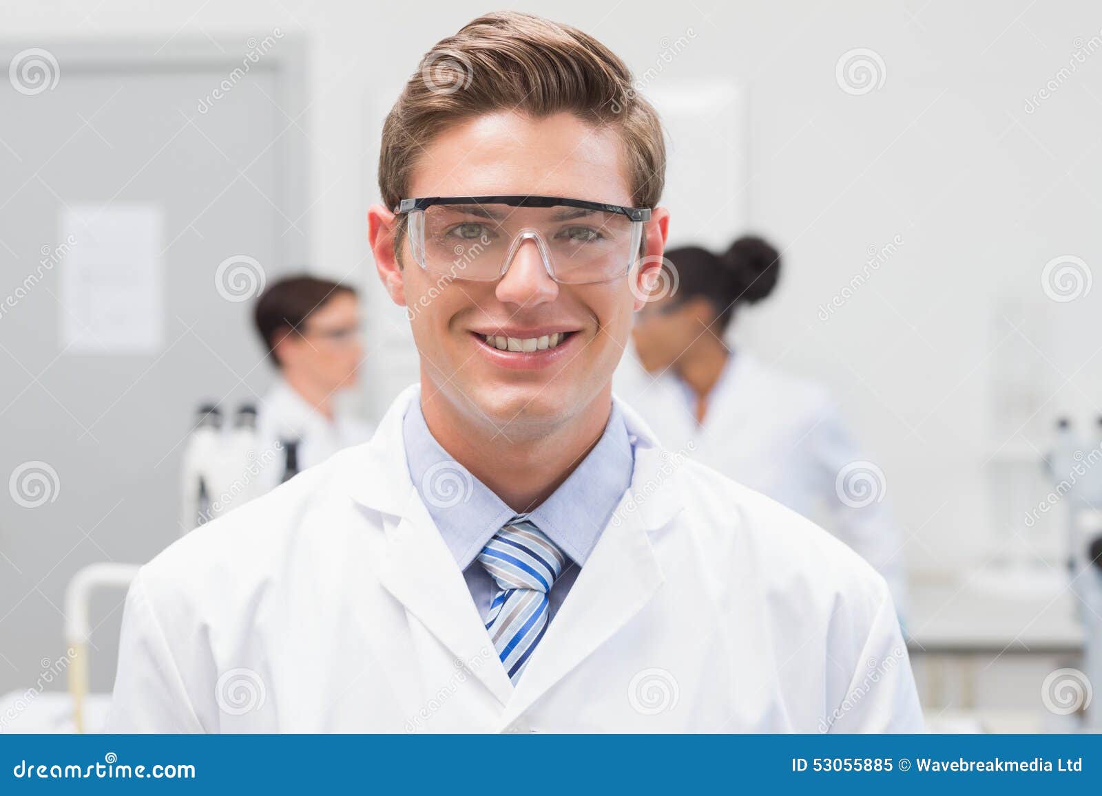 Happy Scientist Smiling at Camera with Protective Glasses Stock Image ...