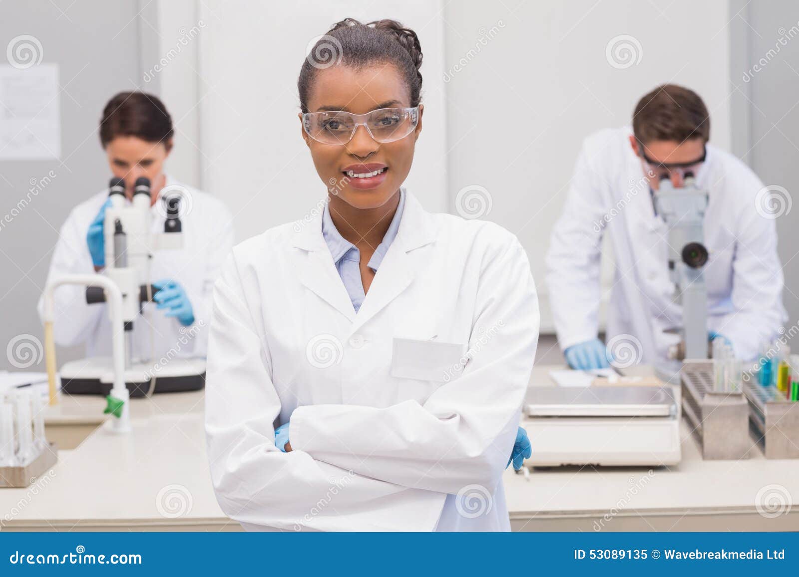 Happy Scientist Smiling at Camera with Protective Glasses Stock Image ...