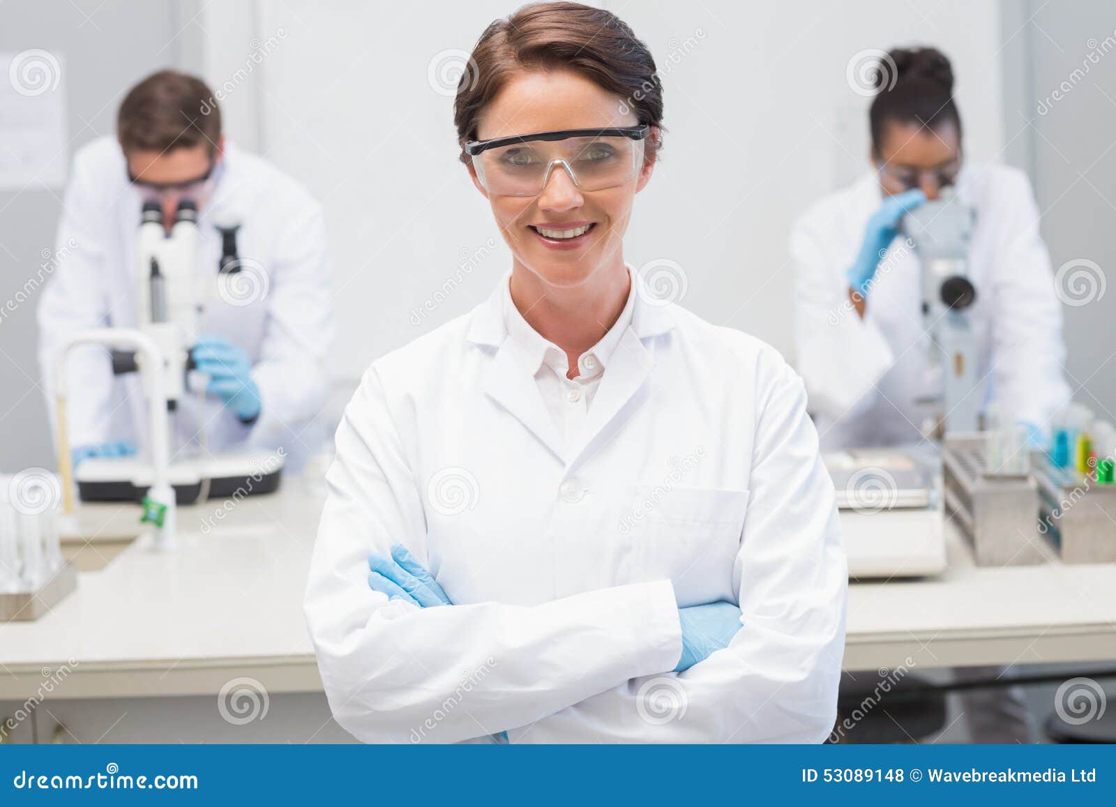 Happy Scientist Smiling at Camera with Protective Glasses Stock Photo ...