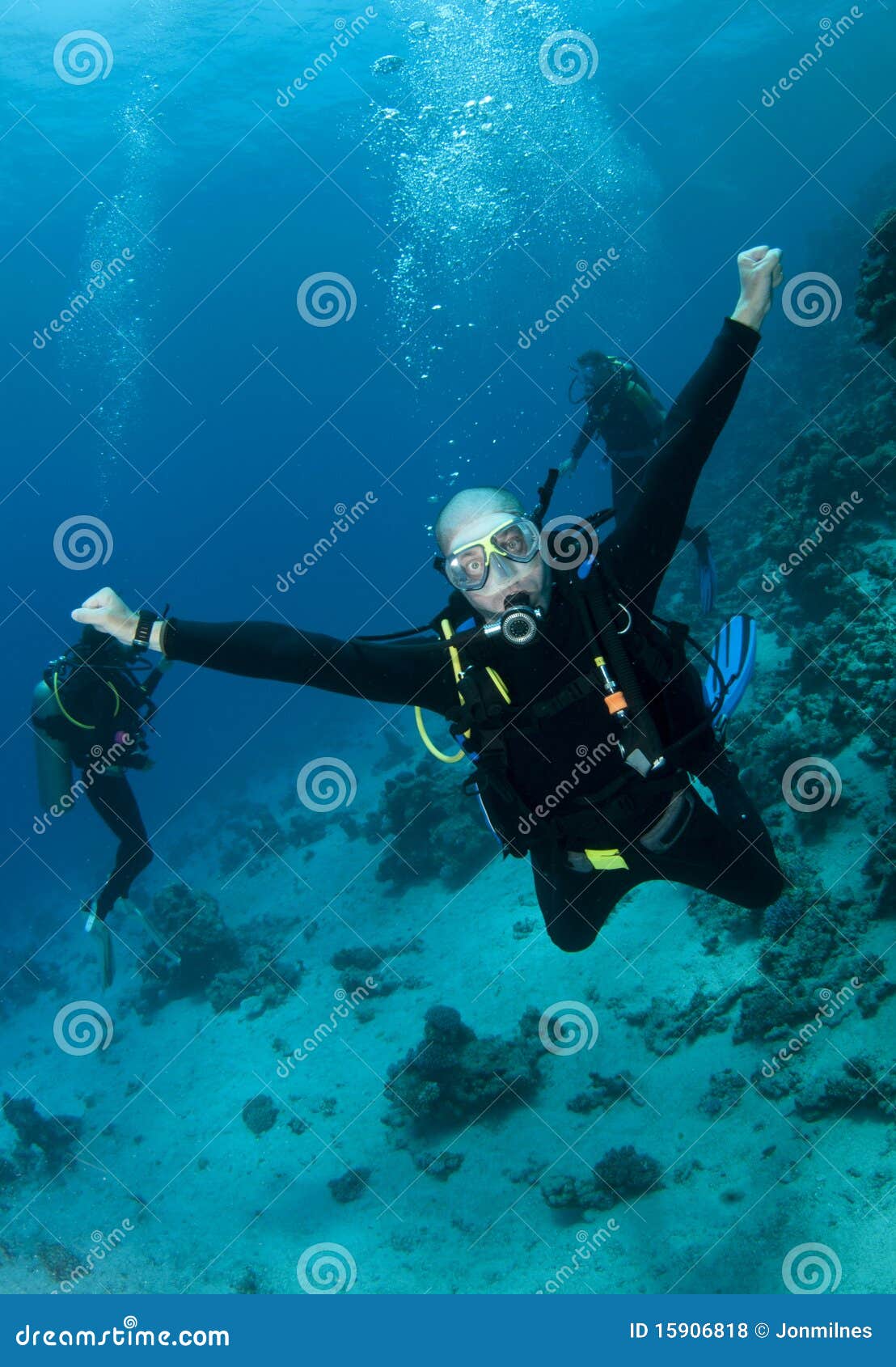 Happy scuba diver stock photo. Image of swimming, environment - 15906818