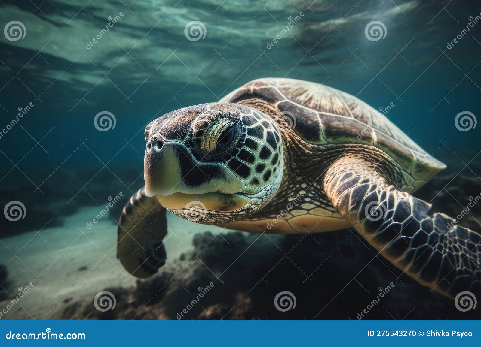 A Happy Sea Turtle Swimming Underwater Generative AI Stock Illustration ...