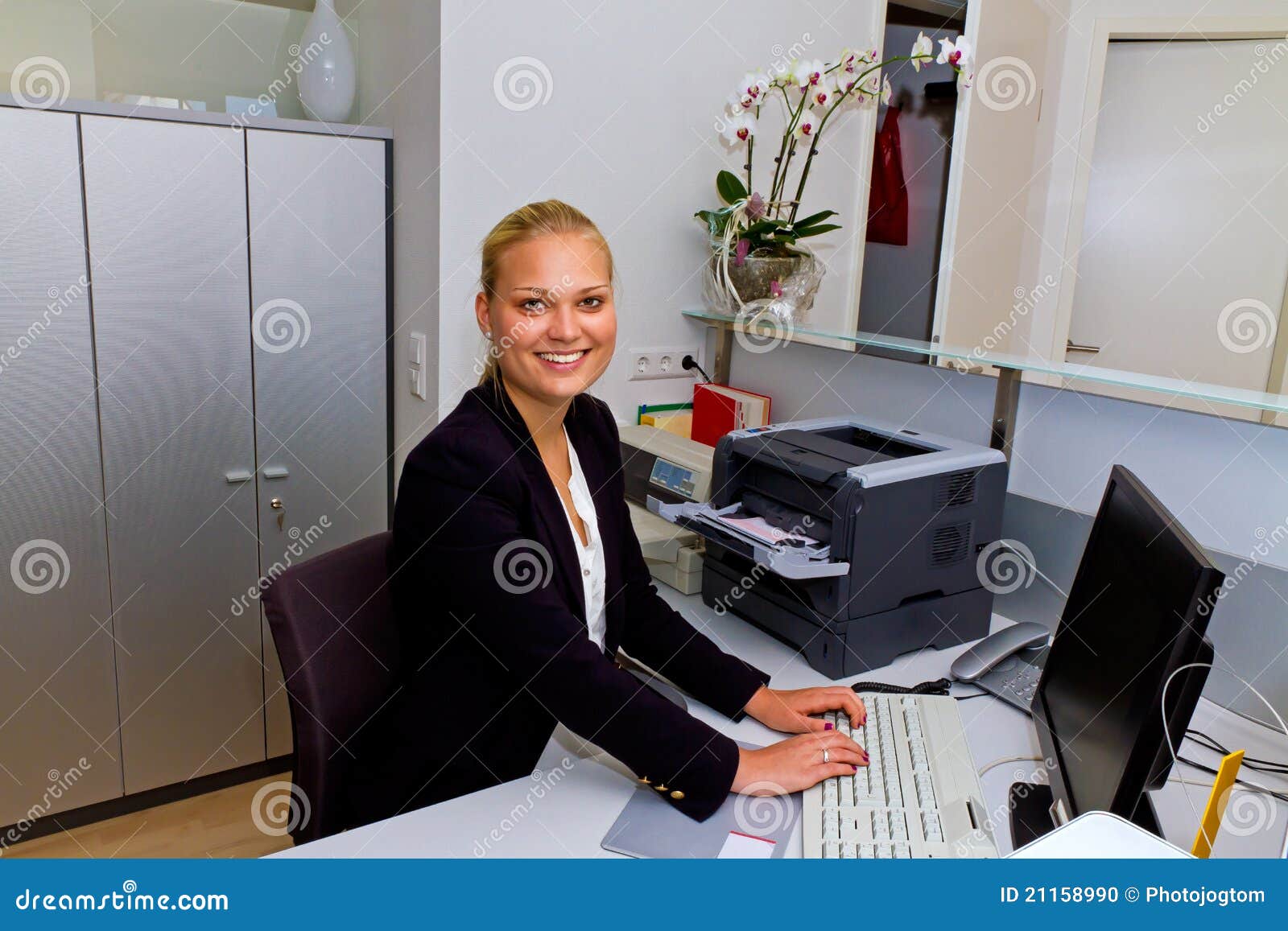 Happy Secretary in a Office Stock Photo - Image of correspondence ...