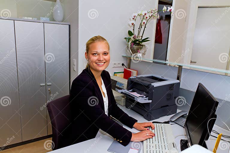 Happy Secretary in a Office Stock Photo - Image of correspondence ...