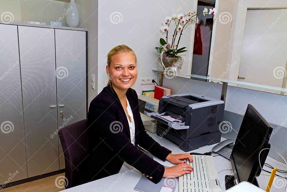 Happy Secretary in a Office Stock Photo - Image of correspondence ...