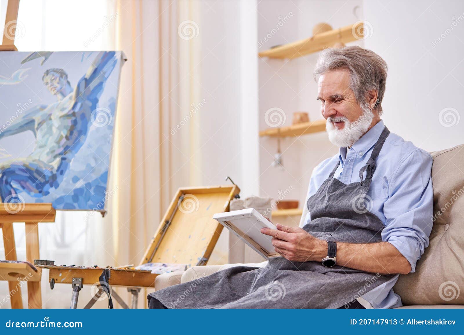 Happy Senior Artist Sit Drawing Stock Image - Image of close, caucasian ...