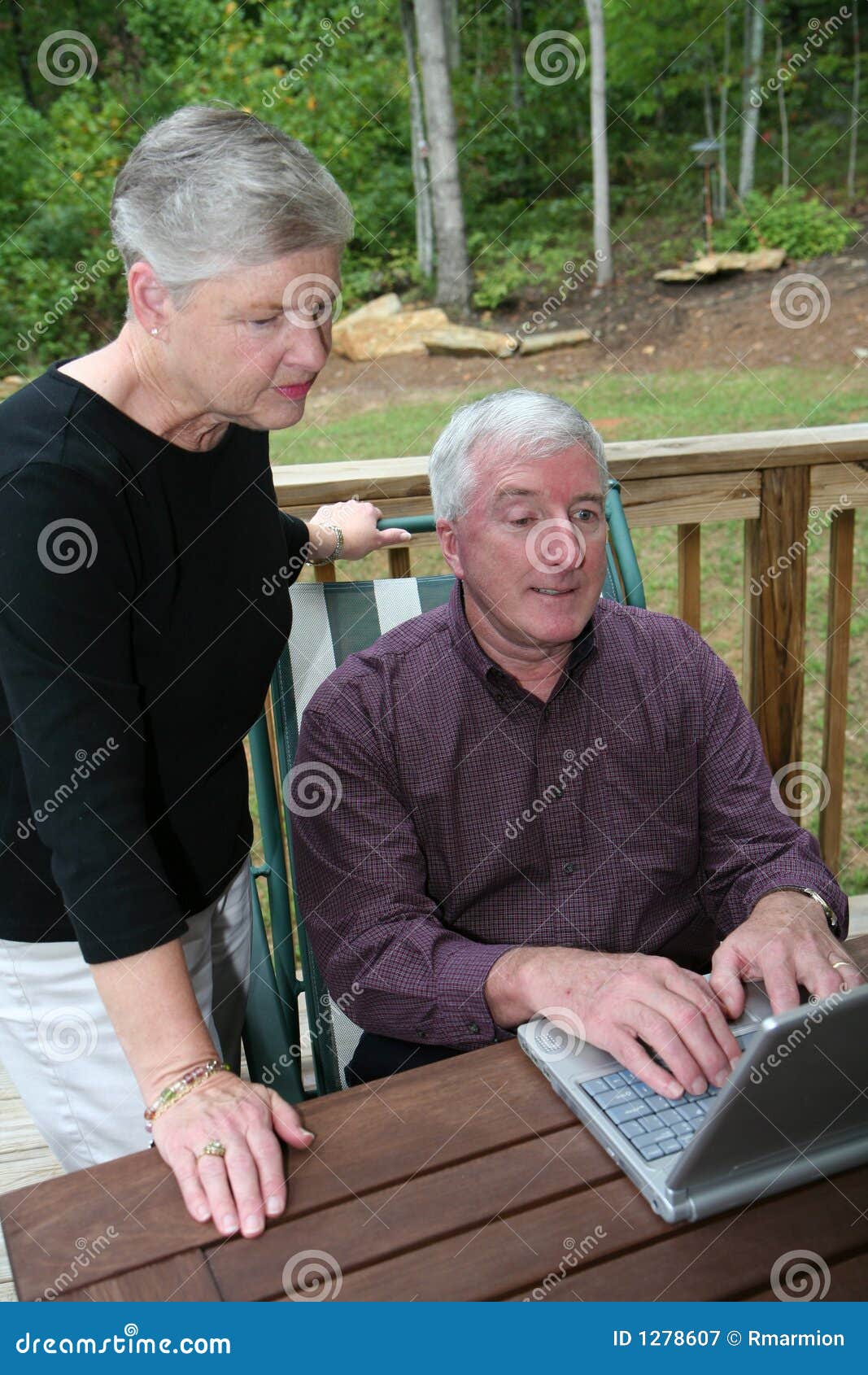 Happy Senior Couple on Computer Stock Image - Image of marriage ...