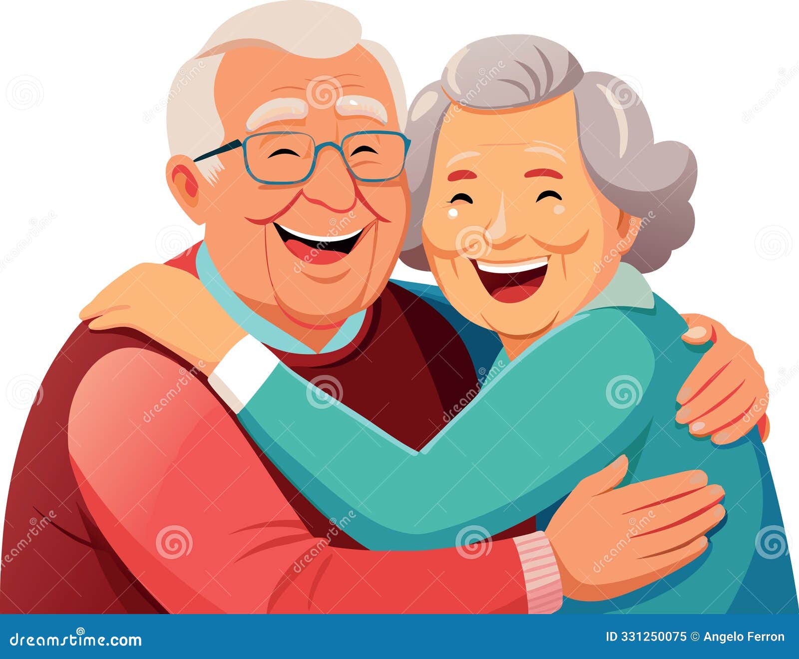 Happy Senior Couple Embracing And Laughing Together Stock Illustration