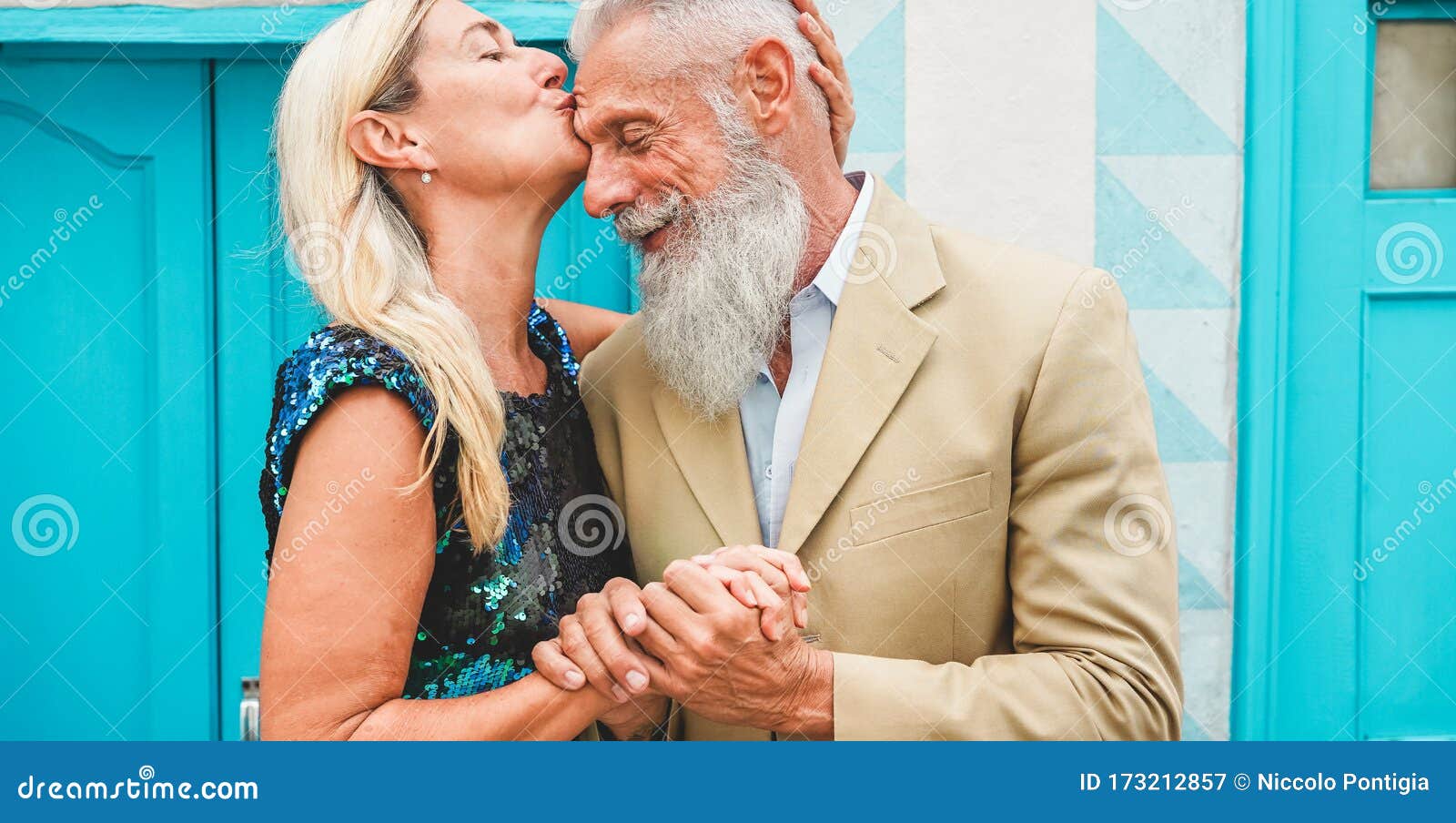 Happy Senior Couple Having Tender Moments Outdoor Mature People