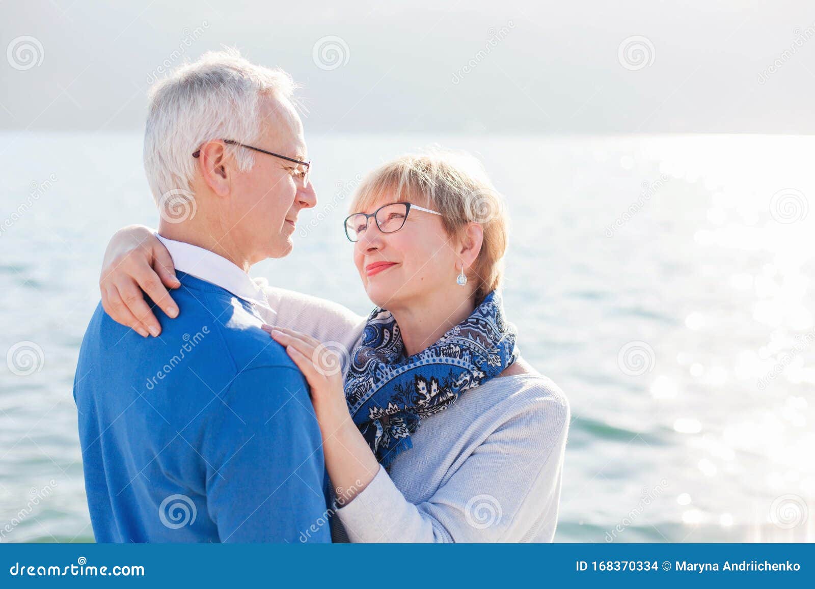 Happy Senior Couple At Sea Beach Outdoor Concept Of Wellbeing