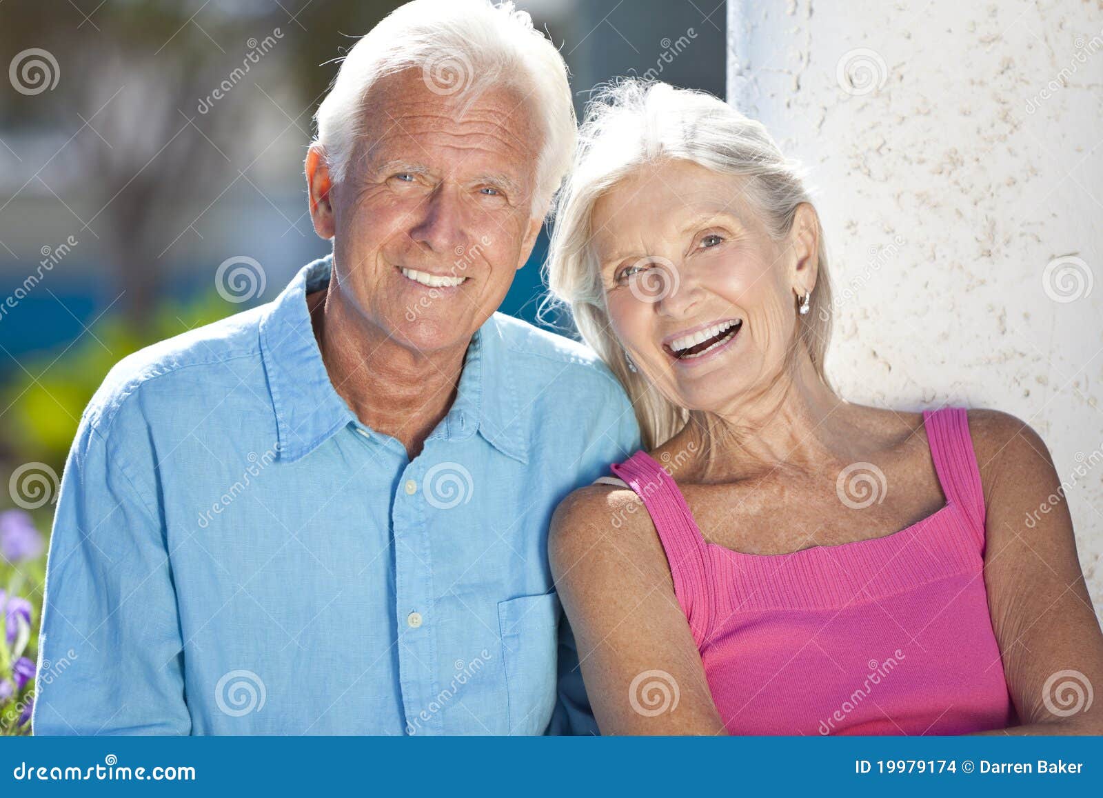 Happy Senior Couple Smiling Outside in Sunshine Stock Photo - Image of ...