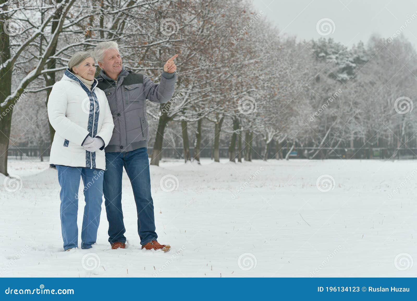 Happy Senior Couple At Snowy Winter Park Stock Image Image Of
