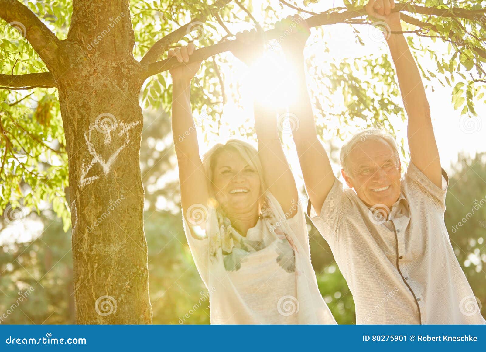 Happy Senior Couple Under a Tree Stock Image - Image of autumn, leisure ...