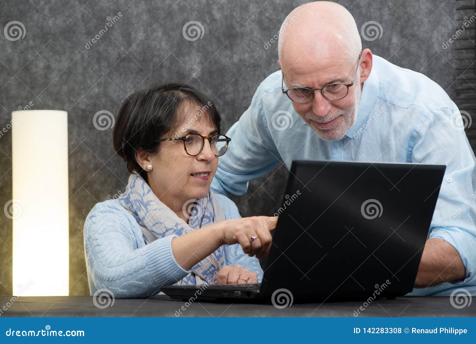 Happy Senior Couple Using Laptop at Home Stock Photo - Image of people ...